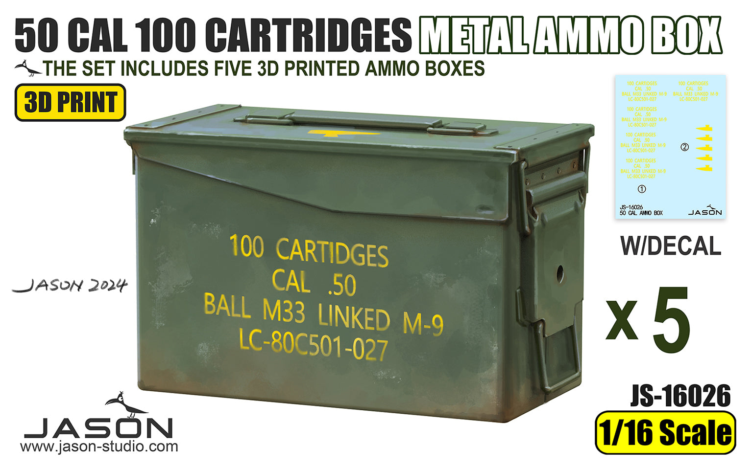 Jason Studios 16026 1/16 U.S. 50 CAL 100 cartridges Metal Ammo Box