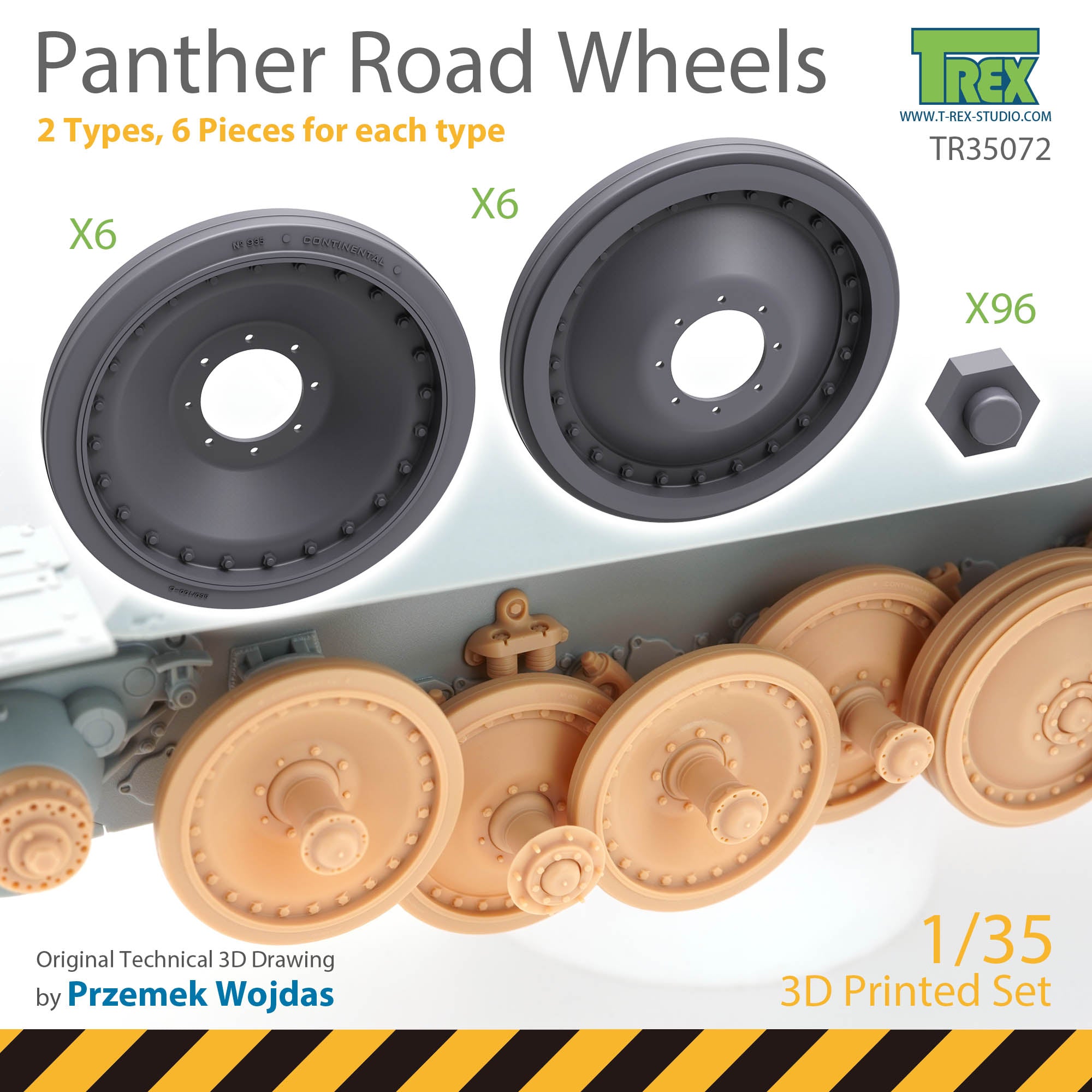 T-Rex 35072 1/35 Panther Road Wheels Set (2 types, 6 pieces for each t