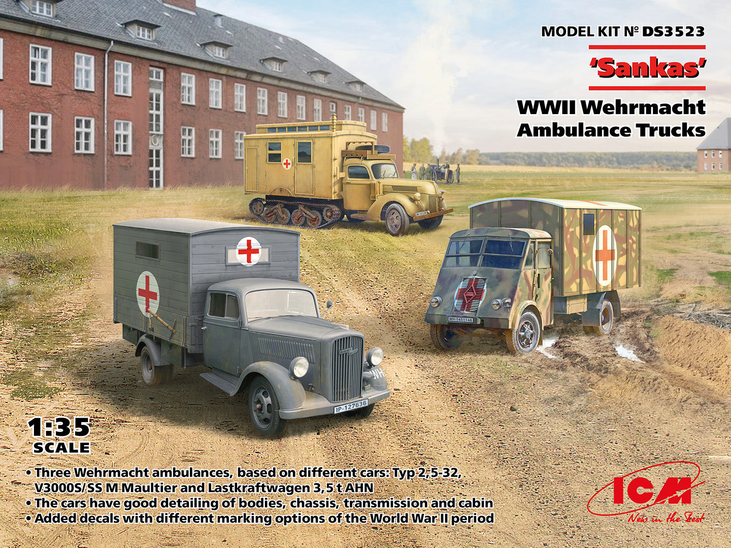 ICM DS3523 1/35 Sanka WWII Wehrmacht Ambulance Trucks