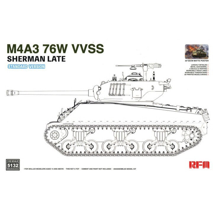 Rye Field Model 5132 1/35 M4A3 76W VVSS Sherman Late Standard Version