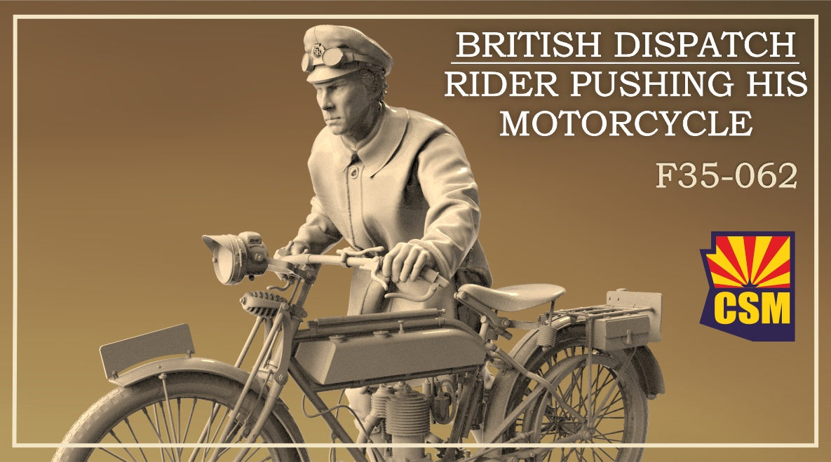 Copper State Models F35062 1/35 British Dispatch Rider pushing his mot