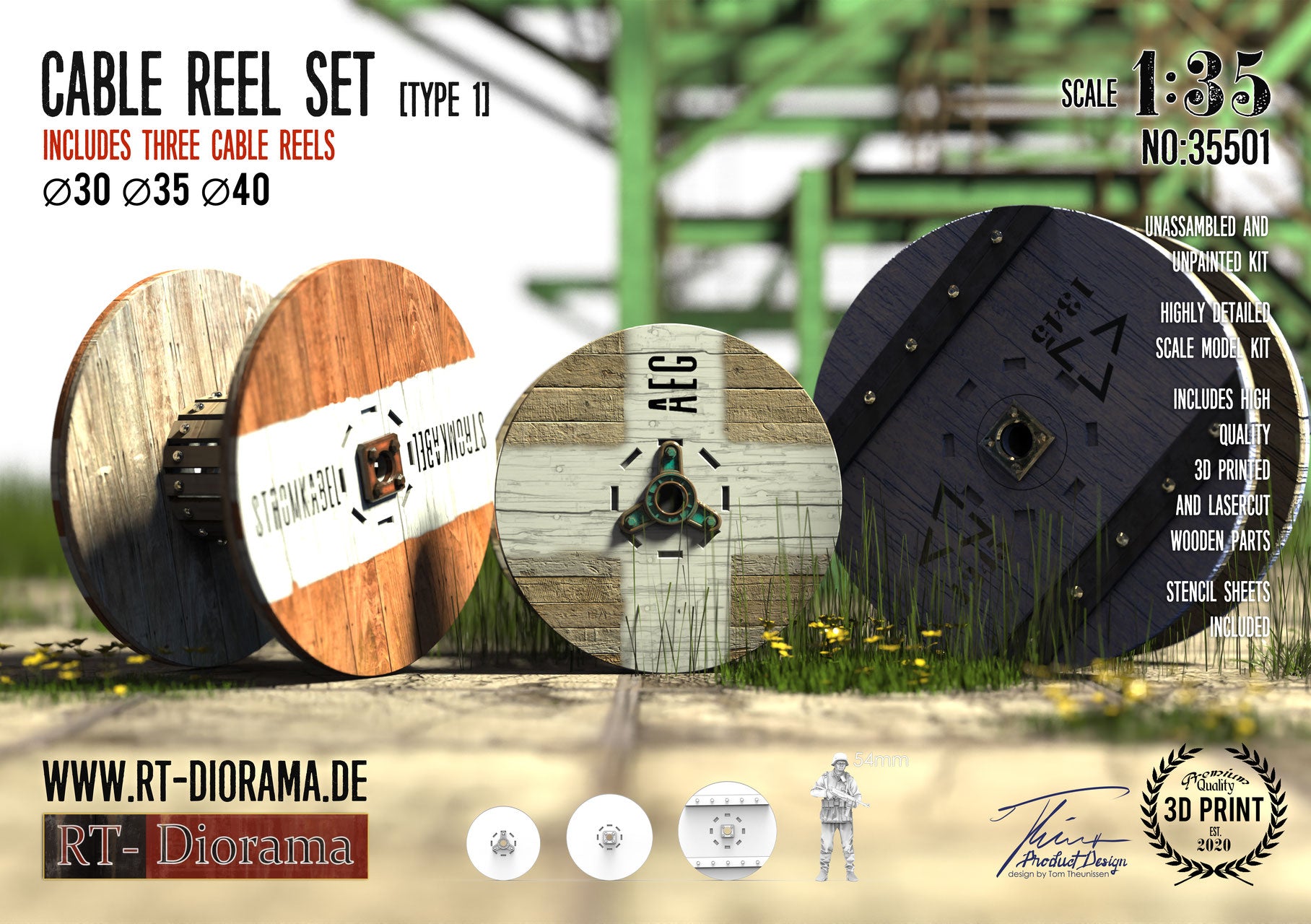 RT DIORAMA 35501 1/35 Cable Reel Set (3pcs. small) Type 1