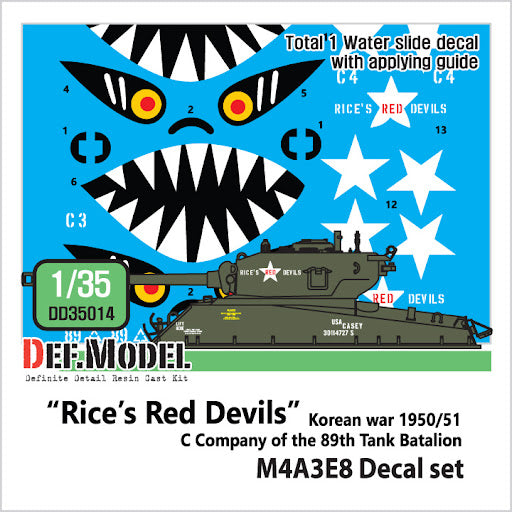 Def Model DD35014 1/35 Korean war US M4A3E8 Rice's Red Devils Decal se