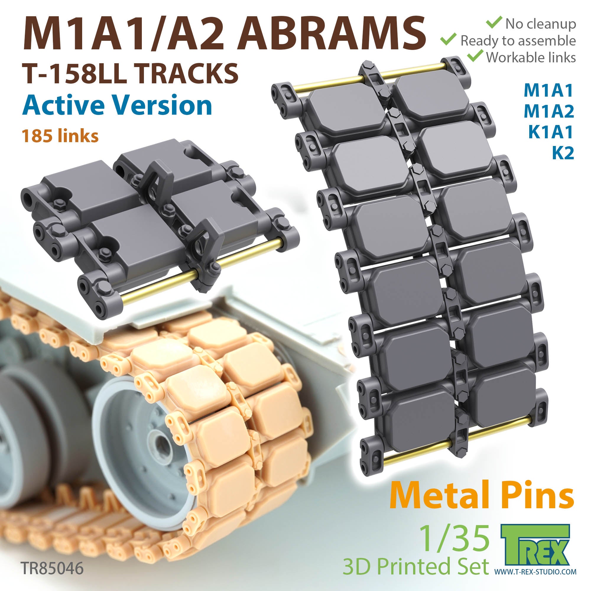 T-Rex 85046 1/35 M1A1/A2 Abrams T-158LL Tracks Active Version (Metal P
